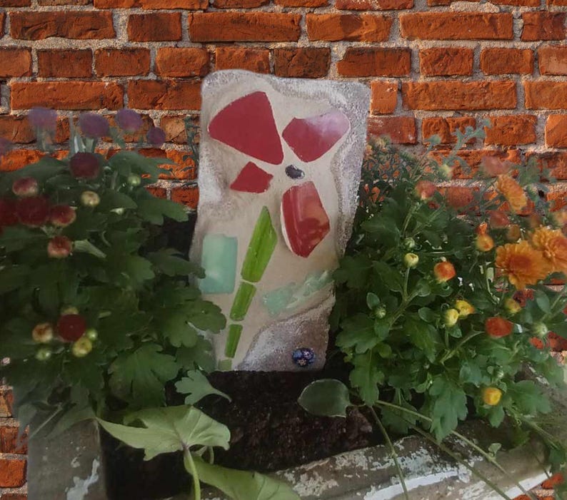 Flower Mosaic on Standard Brick. Garden Art. - Etsy