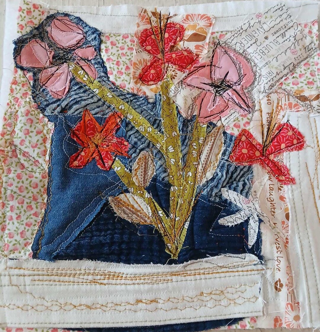Flower Artquilt Unfinished Quilt Square - Etsy