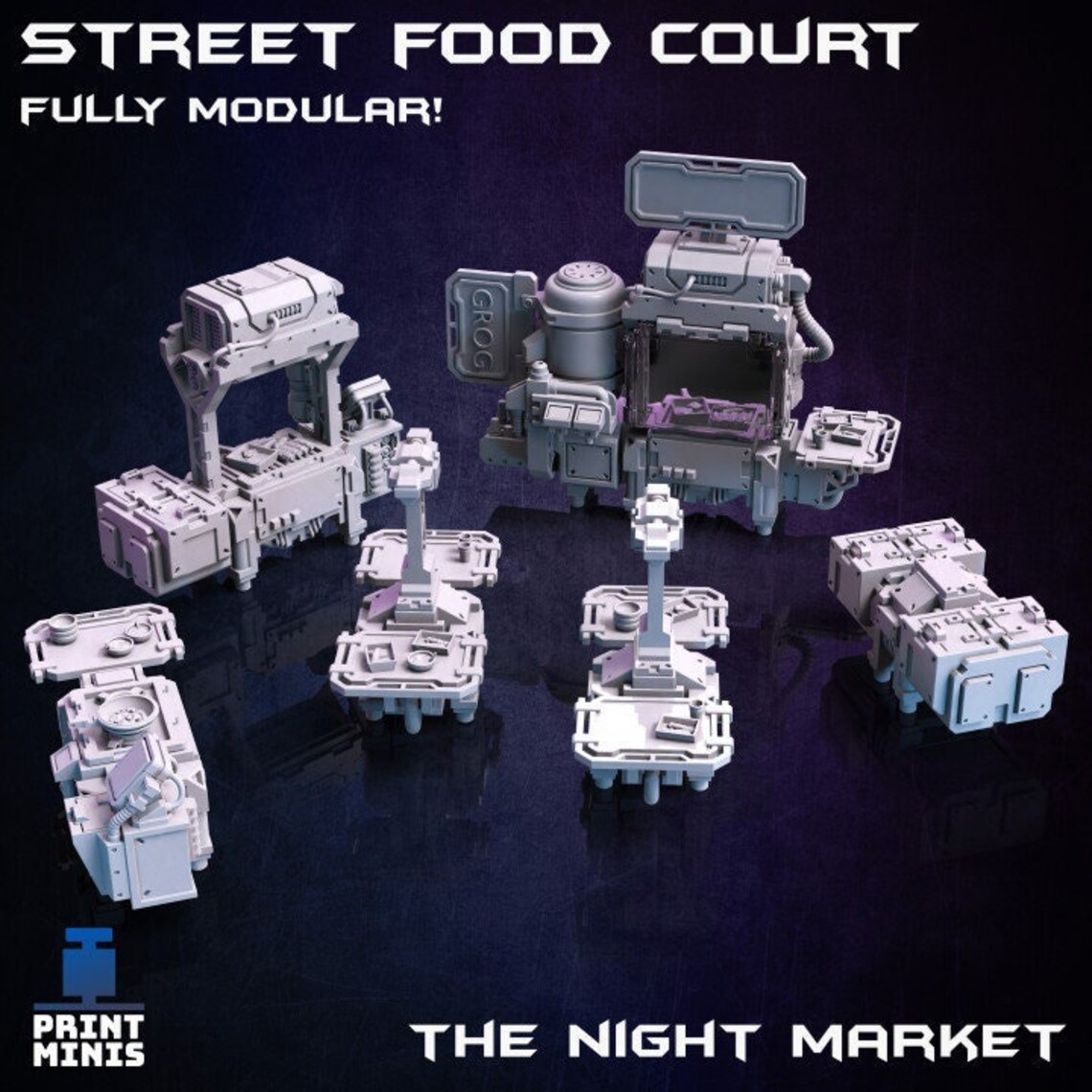 Cyberpunk Street Food Court Terrain Kit 28-32mm Scale - Etsy