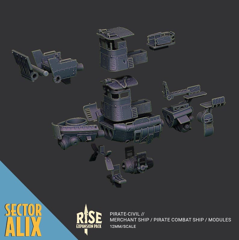 Sector AL-IX Merchant Ship - Pirate Combat Ship 12mm Scale Miniatures ...