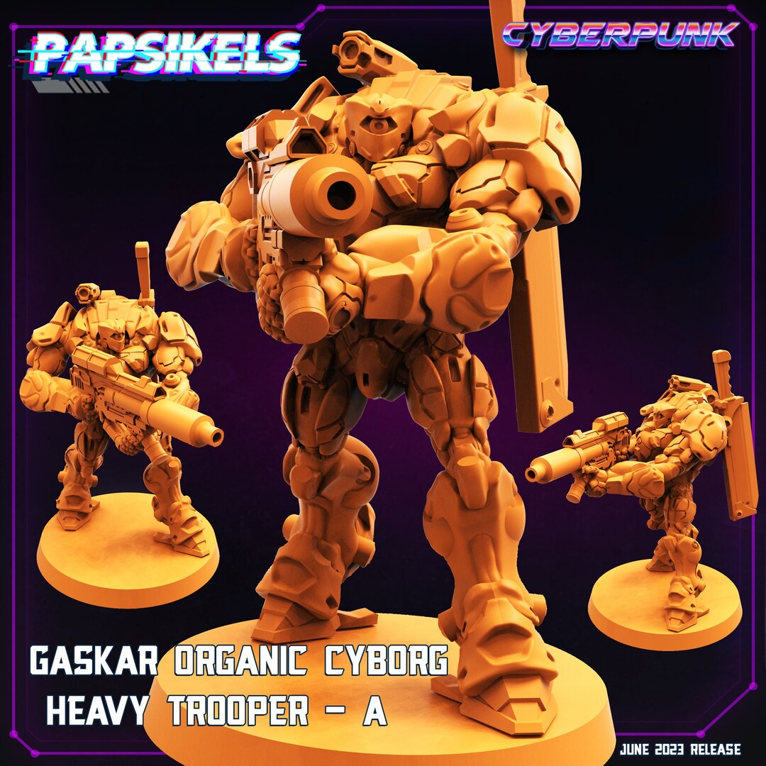 4 Pack Cyberpunk Gaskar Organic Cyborg Heavy Troopers 32mm Scale ...