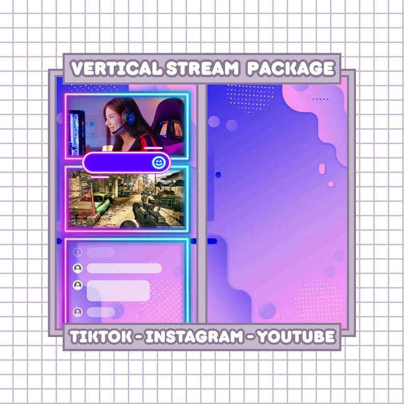 Vertical Purple Neon Stream Package | Animated Gaming Overlays for ...