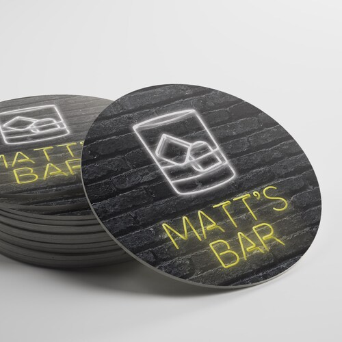 Personalized Neon Bar Sign Coasters - Etsy