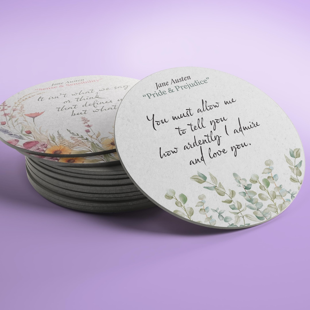 Jane Austen Novel Quotes Coasters - Set of 9 - Etsy