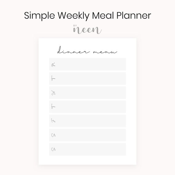 Dinner Menu Printable Minimalist Menusimple Menu Planner | Etsy