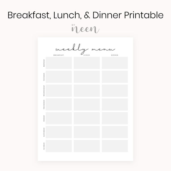 Breakfast Lunch and Dinner Menu Worksheet Printable - Etsy