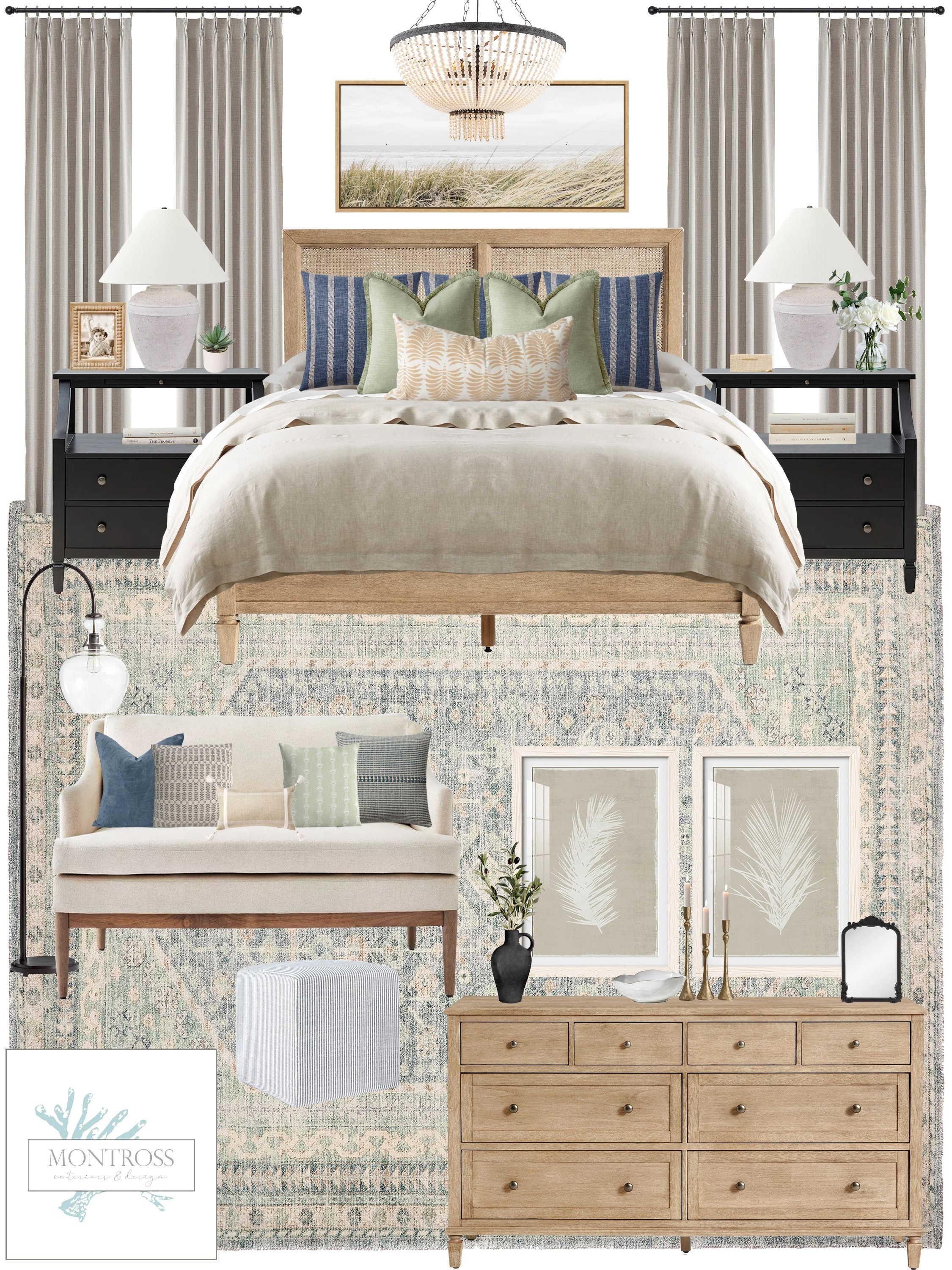 Transitional Coastal Bedroom | Bedroom Design Package | E-design ...