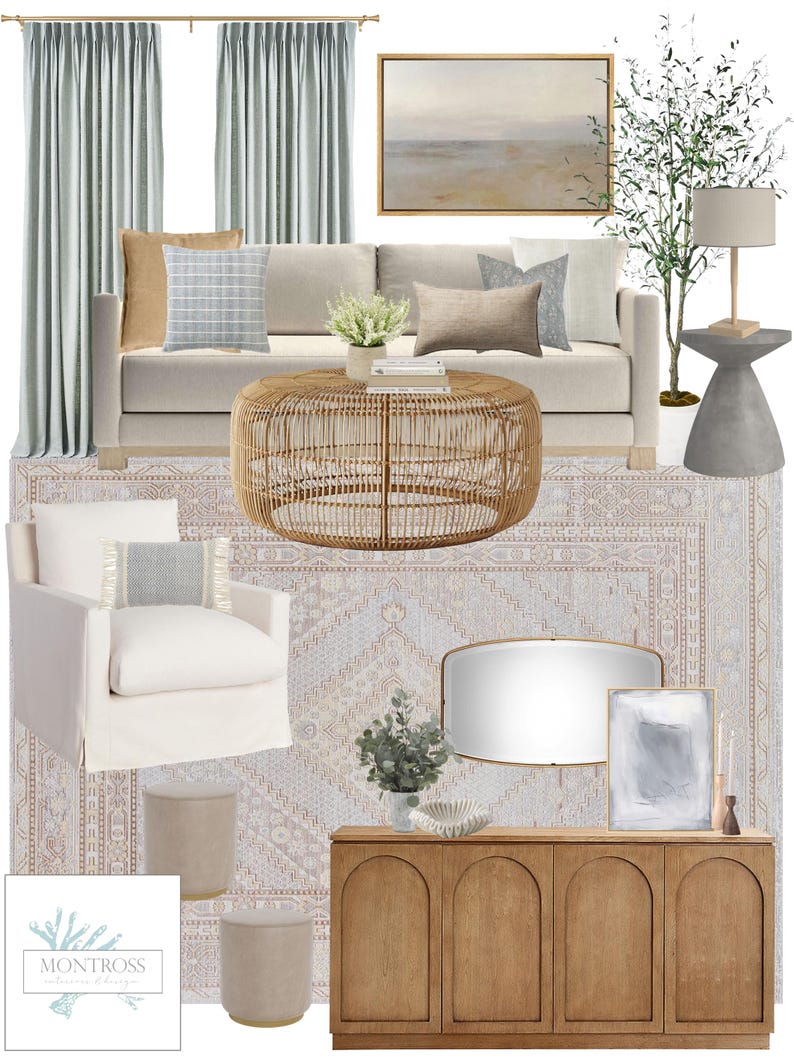 Transitional Coastal Living Room | Living Room Design Package | E ...