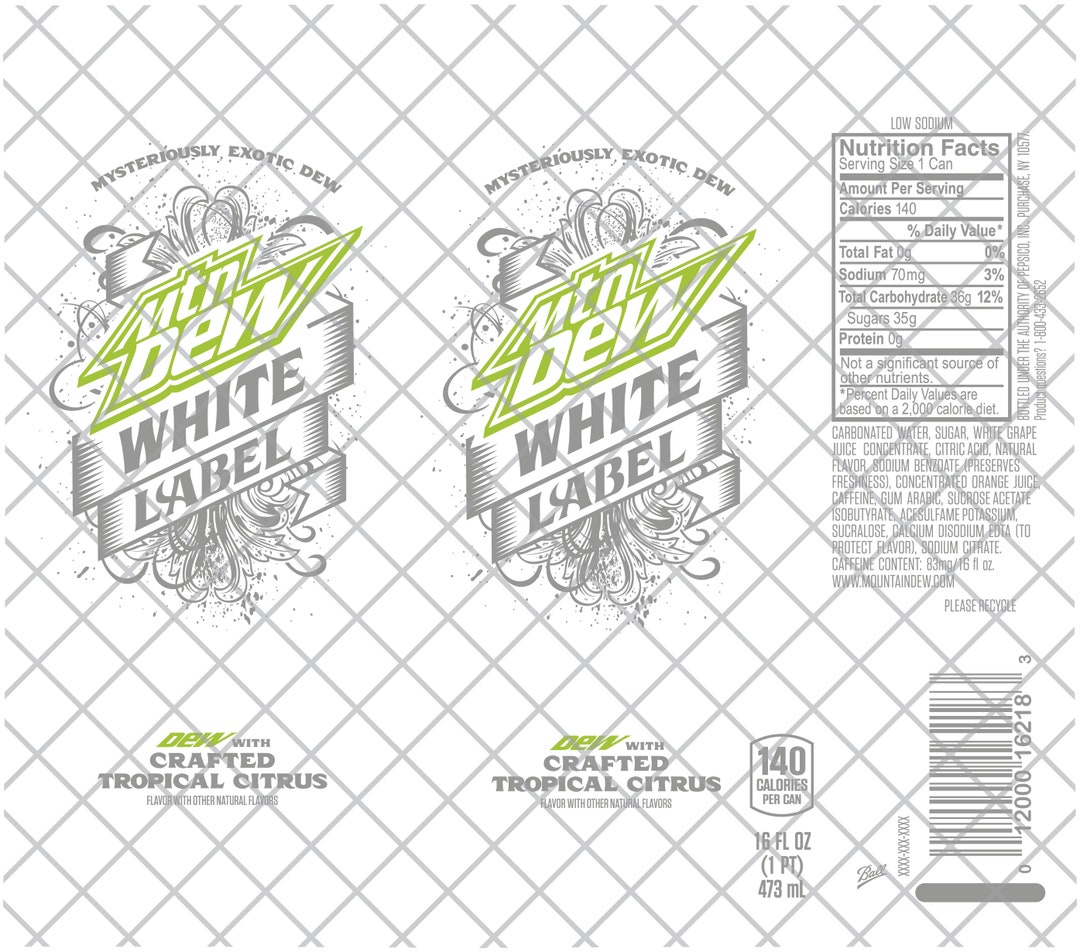 Mountain Dew White Label Tumbler Label 20 Oz High Quality File - Etsy