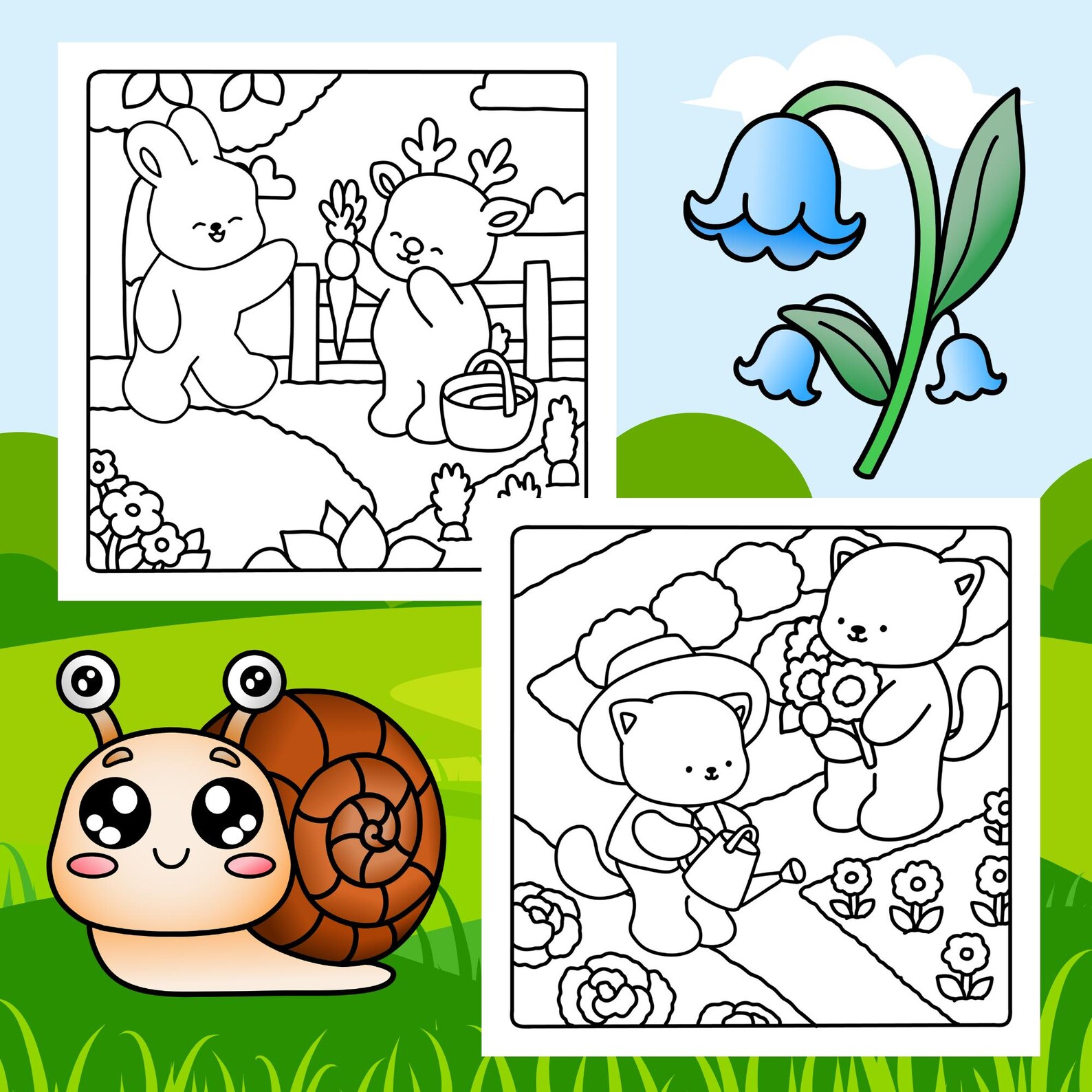 Cute Garden Friends Coloring Pages | 10 Printable Animal & Nature ...