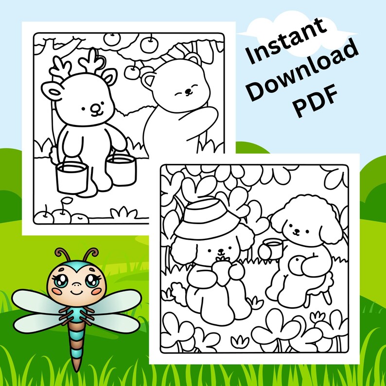 Cute Garden Friends Coloring Pages | 10 Printable Animal & Nature ...