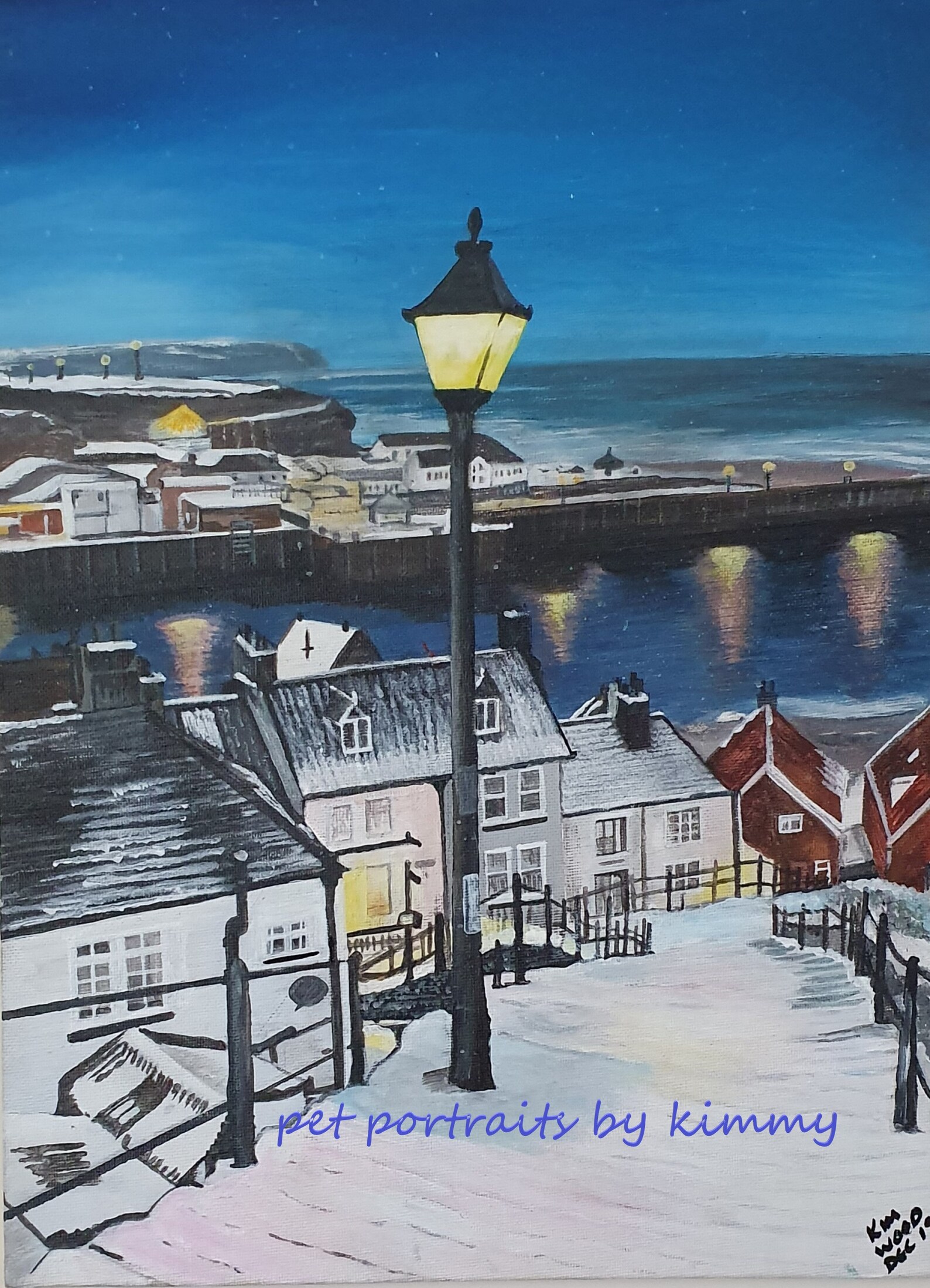Whitby Down the Steps at Christmas Snow Winter Night Scene Copy of My ...