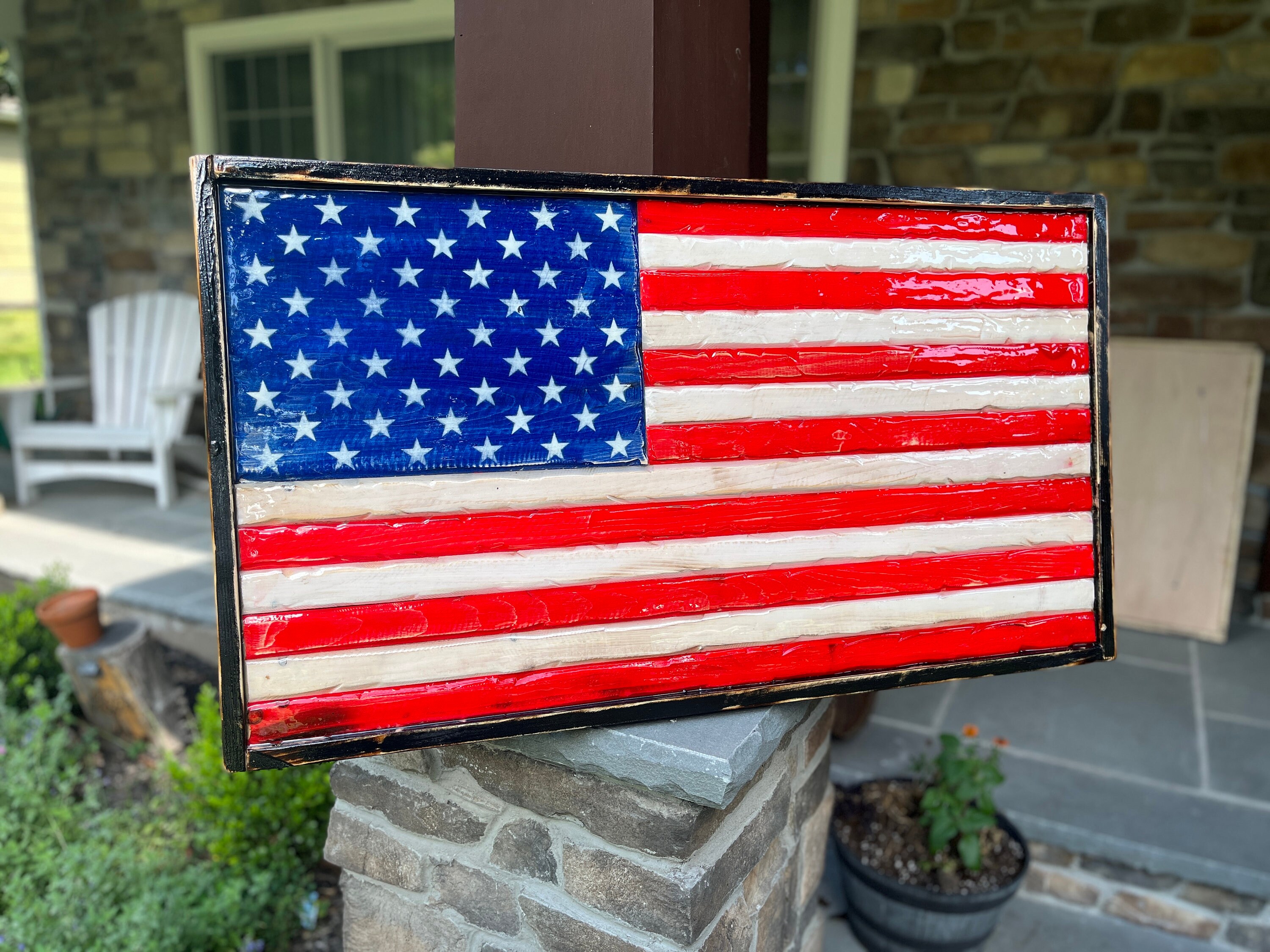 The “francis” Distressed American Flag With Epoxy Resin Finish - Etsy