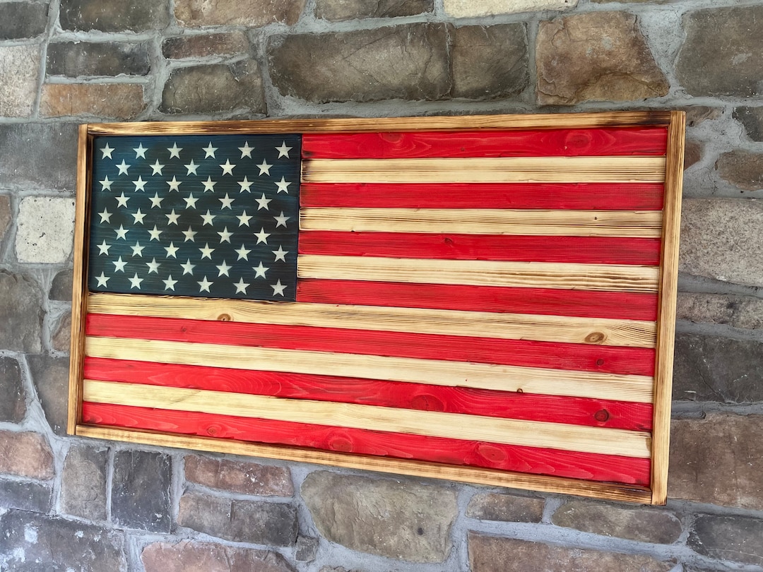 Large Classic American Flag With Natural Frame - Etsy