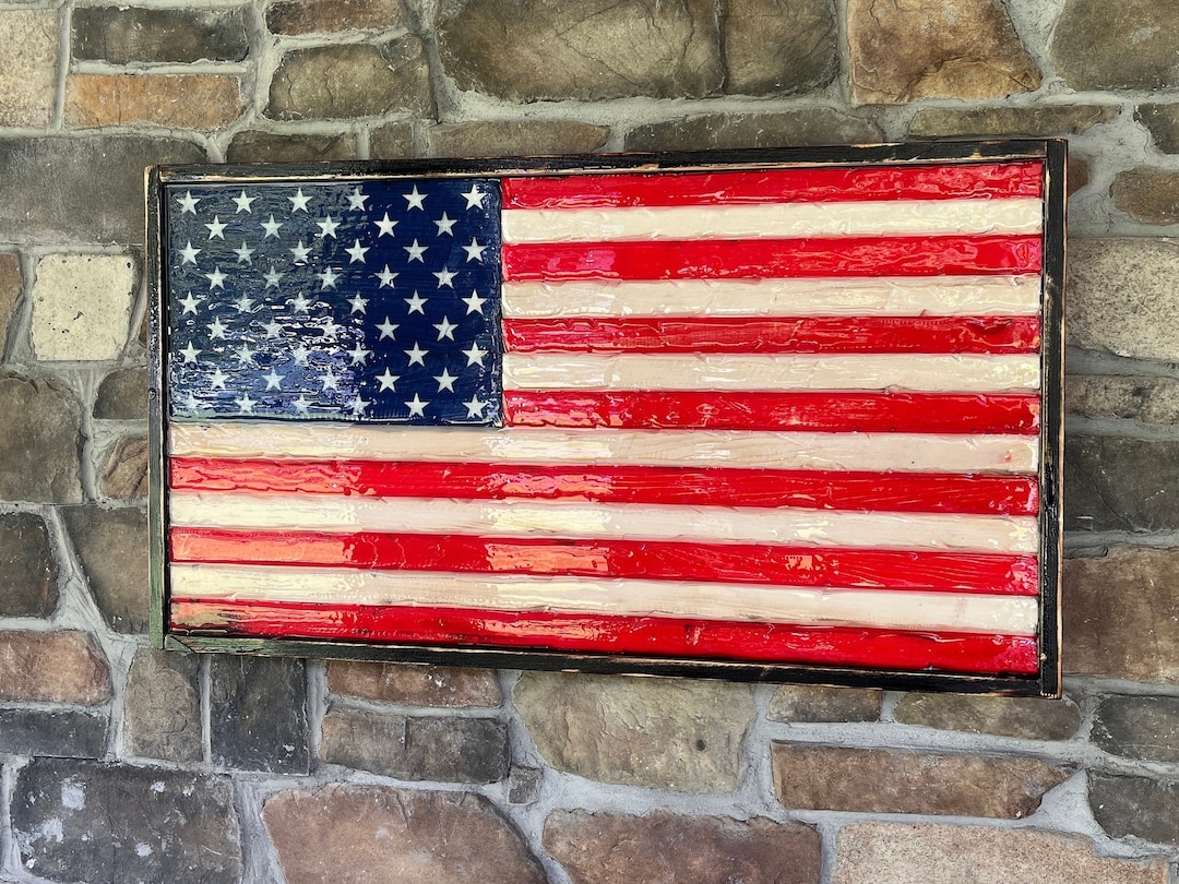 The “francis” Distressed American Flag With Epoxy Resin Finish - Etsy