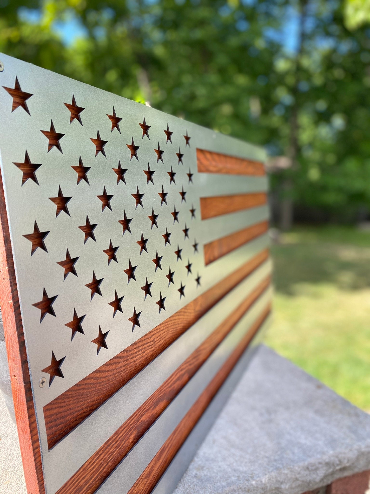 Steel American Flag Mounted Over Wood Background - Etsy