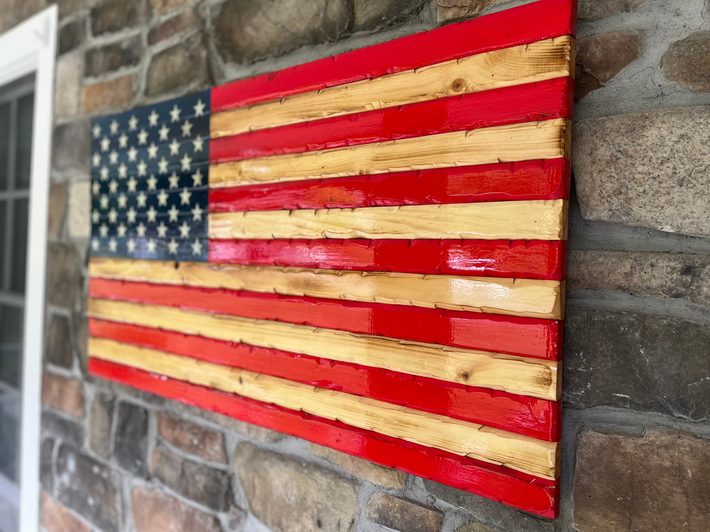Large Pine Rustic American Flag - Etsy