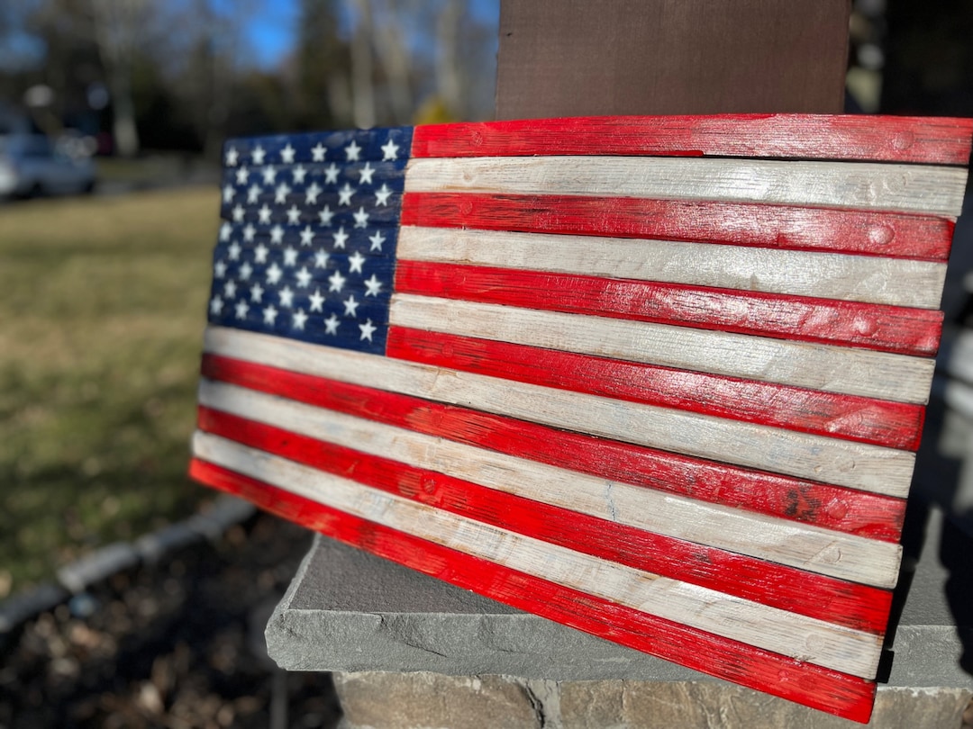 Reclaimed Whiskey Barrel Flag in Traditional Red White and Blue - Etsy