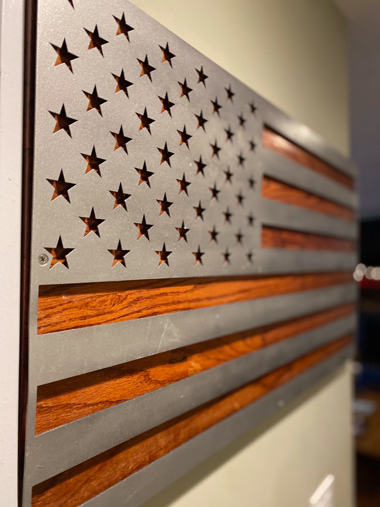 Steel American Flag Mounted Over Wood Background - Etsy