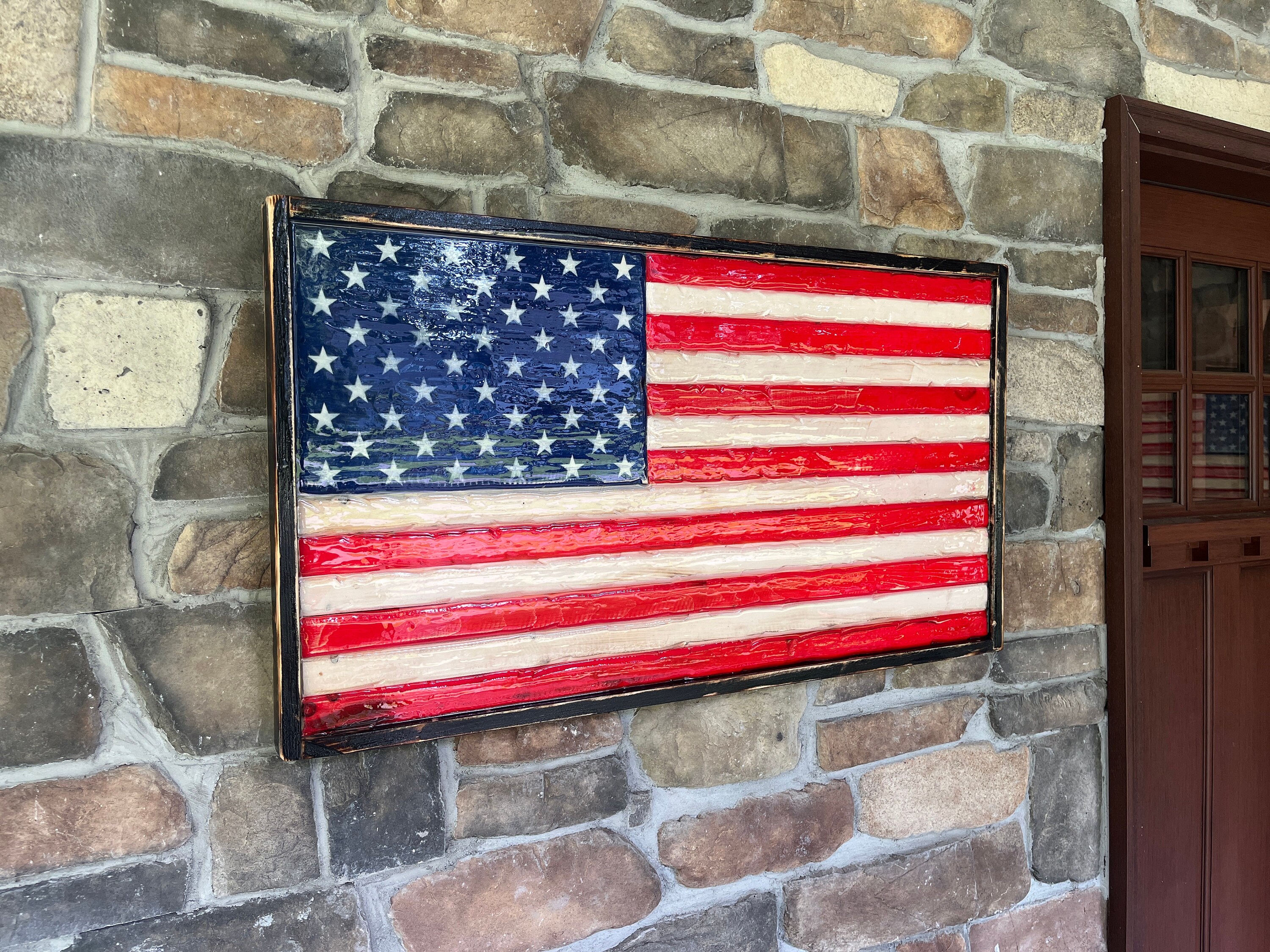 The “francis” Distressed American Flag With Epoxy Resin Finish - Etsy