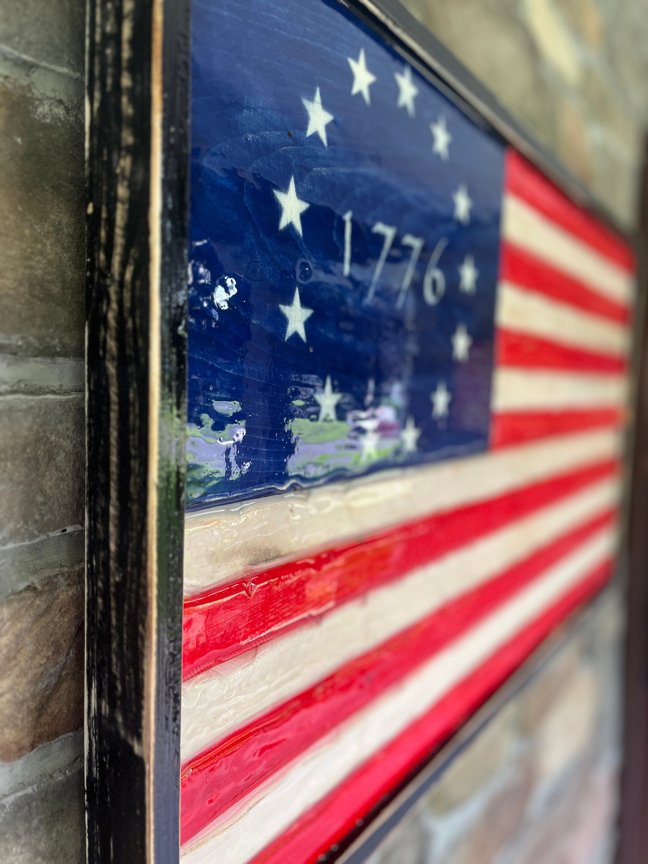The betsy Distressed American Flag With Epoxy Resin Finish - Etsy