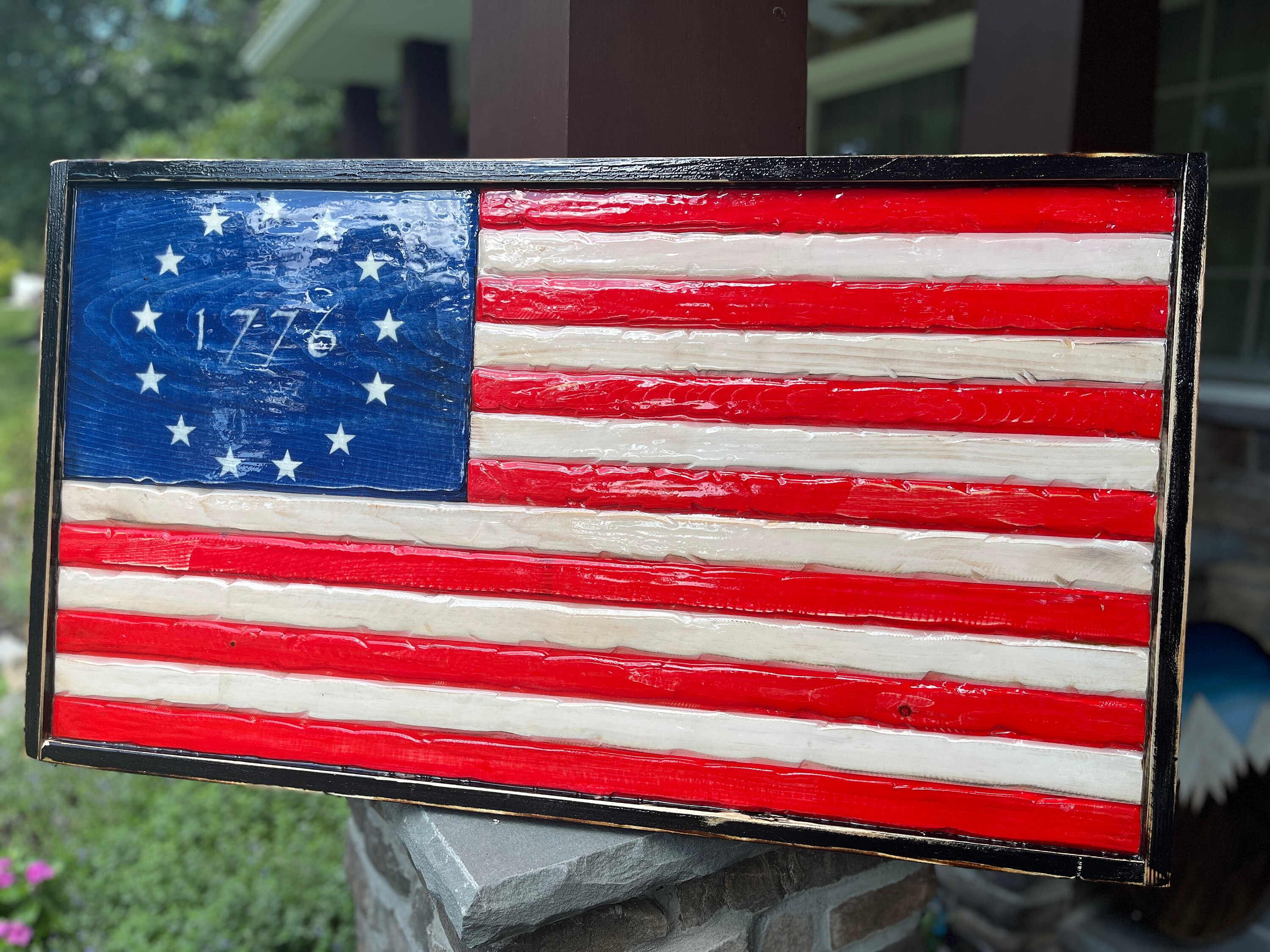 The betsy Distressed American Flag With Epoxy Resin Finish - Etsy