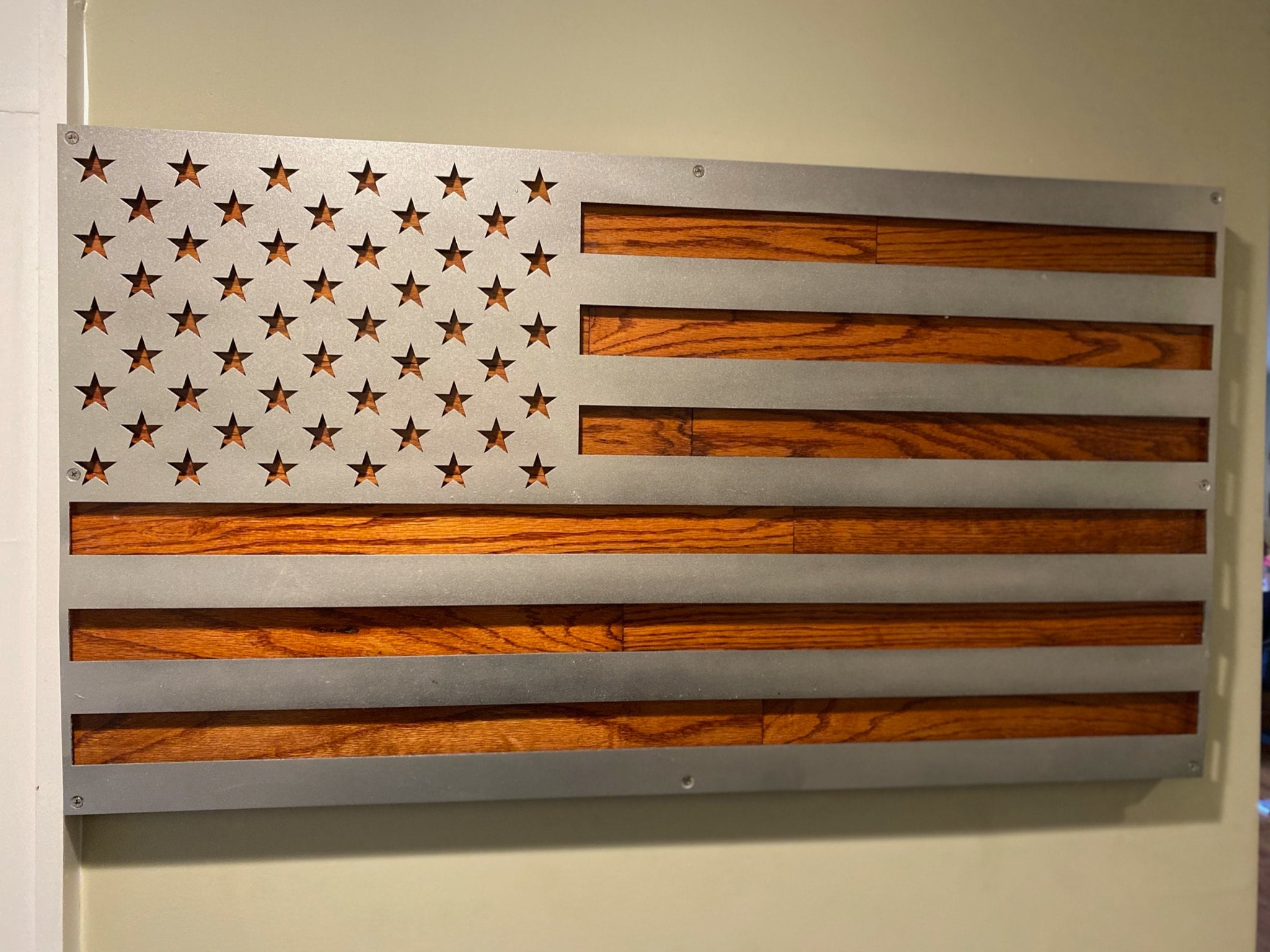 Steel American Flag Mounted Over Wood Background - Etsy