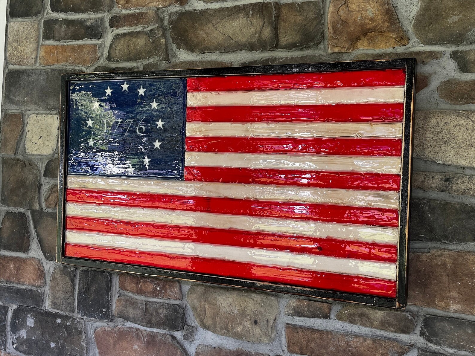 The “betsy” Distressed American Flag With Epoxy Resin Finish - Etsy
