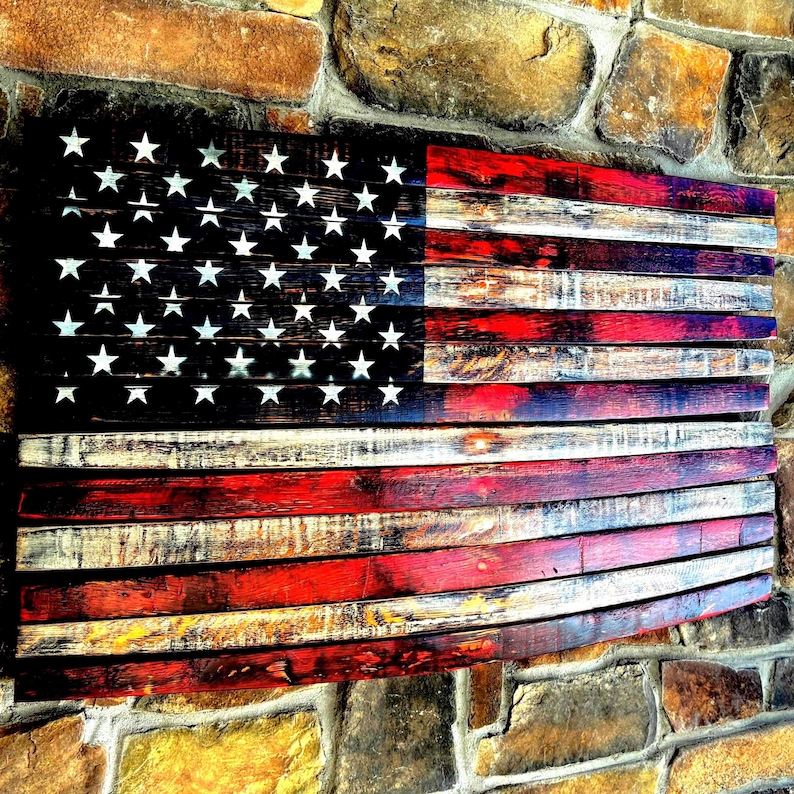 Reclaimed Whiskey Barrel American Flag in Traditional Red White Blue ...