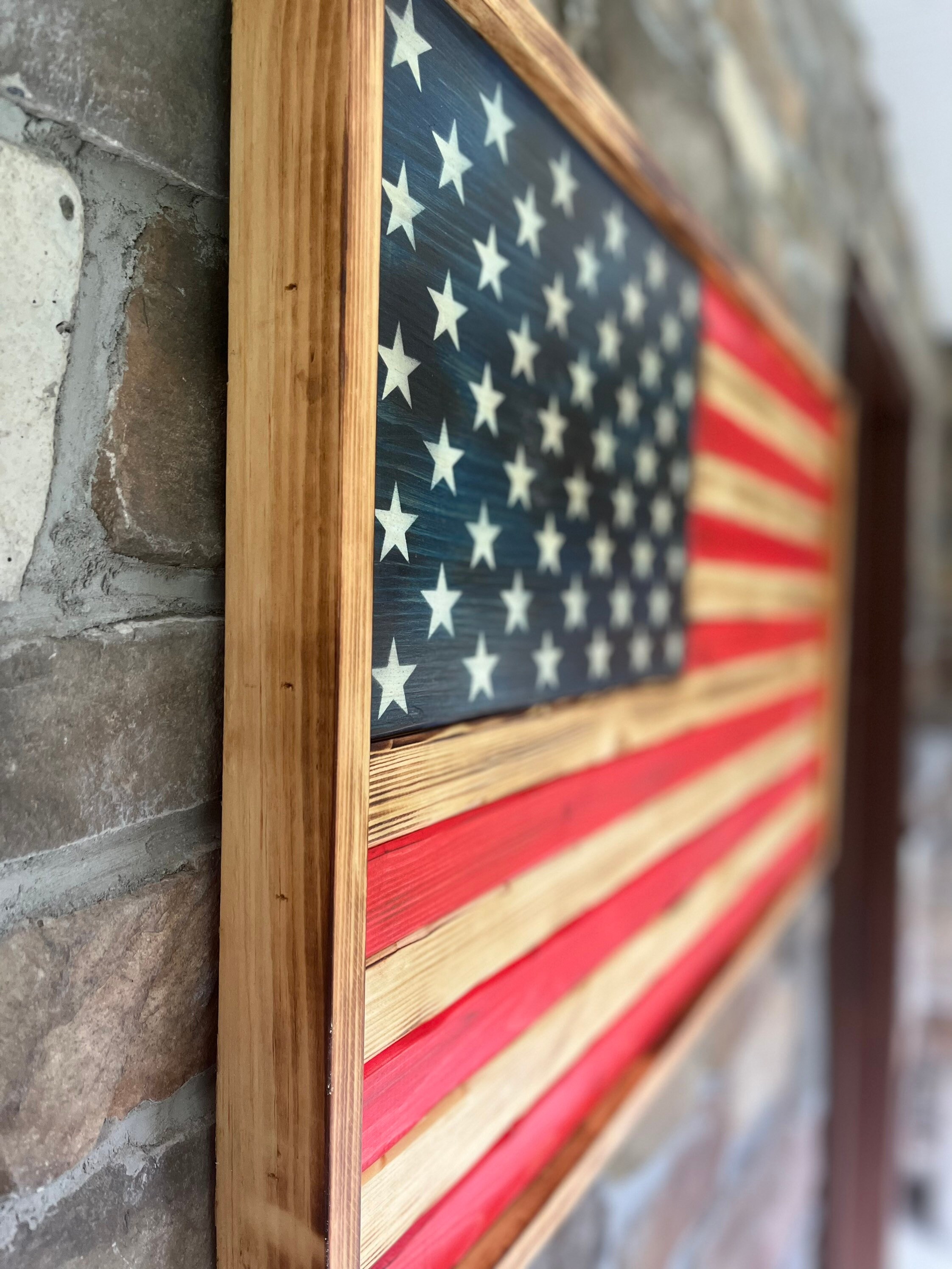 Large Classic American Flag With Natural Frame - Etsy