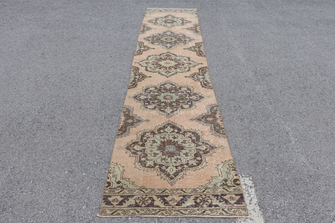 2.7x12 Ft Runner Rugs, Green Cool Rug, Oushak Rugs, Rugs for Runner ...