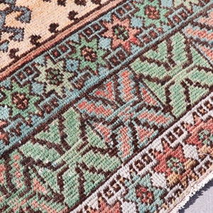 Green Rug, Rust Color Rug, Runner Rug, Vegetable Dyes Rug, Hallway Rug ...