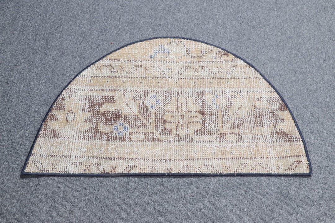Vintage Turkish Half Moon Door Mat, Beige and Brown Design, 2x1ft Rug ...