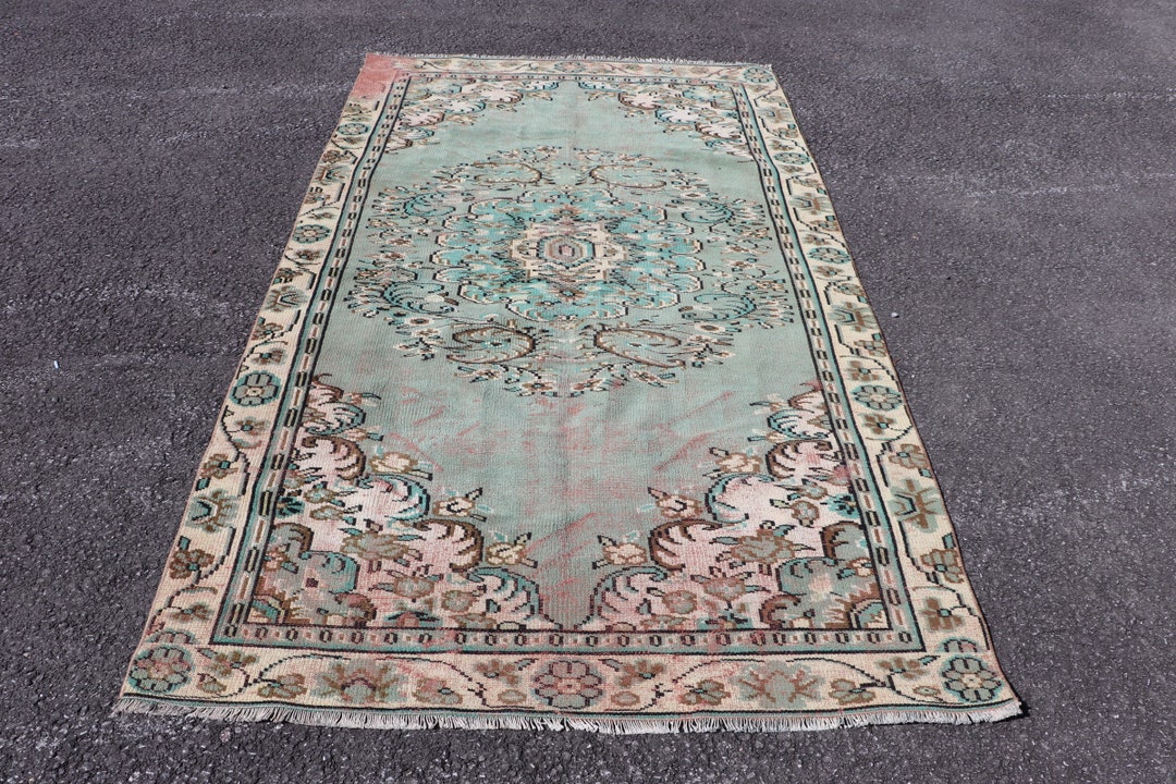 Green Rug, Antique Rug, Vintage Rug, 8.7'x5', Turkish Rug, Oushak Rug ...