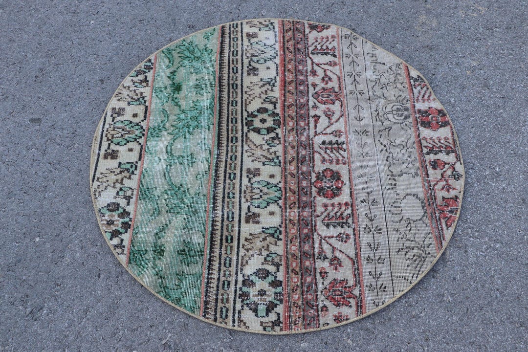 Round Rug, Turkish Rug, 4x4 Feet, Circle Rug, Oushak Rug, Oriental Rug ...