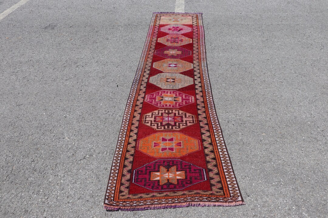 Rugs for Corridor, Red Antique Rugs, Vintage Rug, Herki Rug, Turkish ...