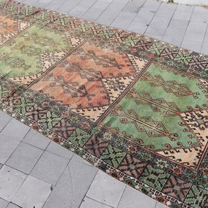 Green Rug, Rust Color Rug, Runner Rug, Vegetable Dyes Rug, Hallway Rug ...