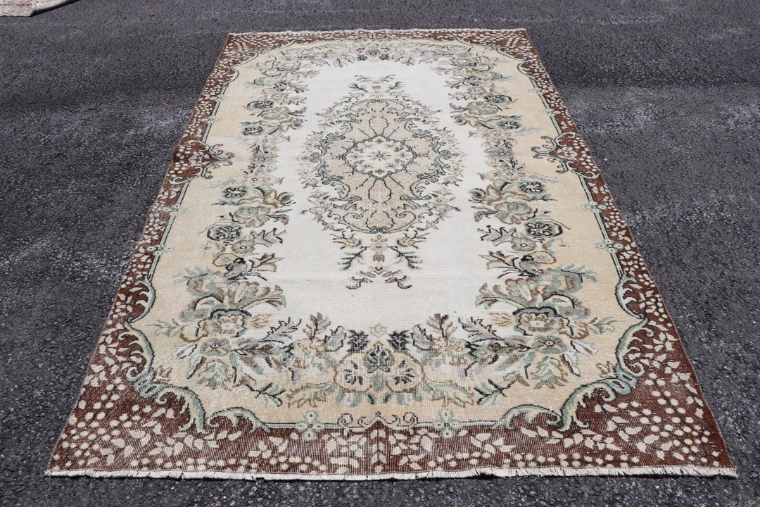 Vintage Rug, 9.5'x5.9', White Rug, Area Rug, Salon Rug, Living Room Rug ...