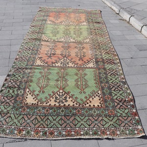 Green Rug, Rust Color Rug, Runner Rug, Vegetable Dyes Rug, Hallway Rug ...