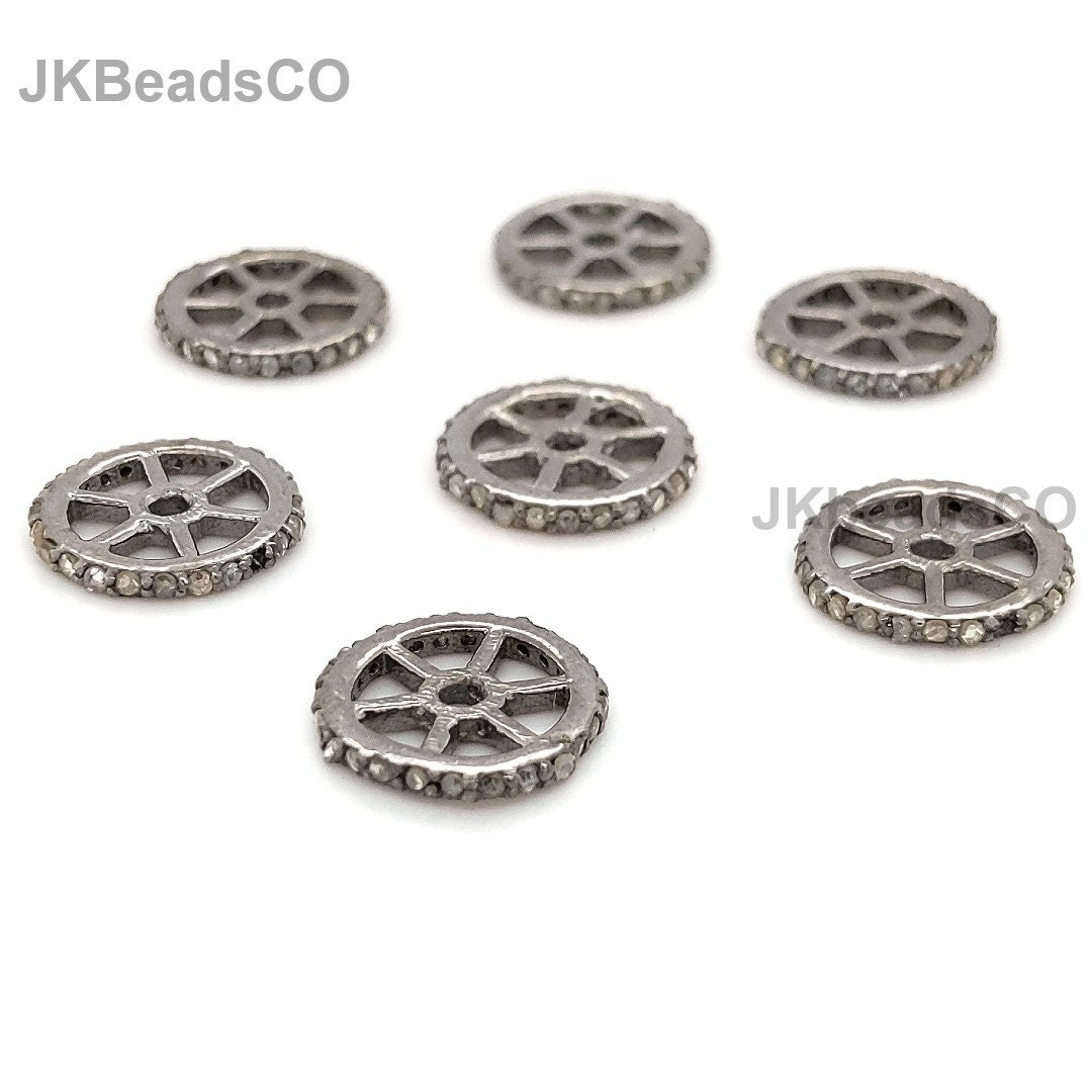 Pave Diamond Rondelles Spacer Beads Findings Silver Sterling - Etsy