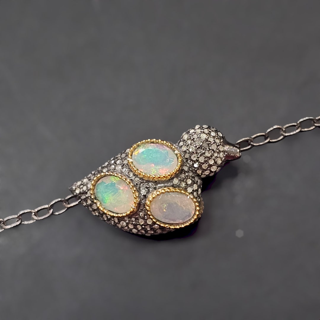 Handcrafted Natural Two Tone Bird Bead With Natural Opal on 925 ...