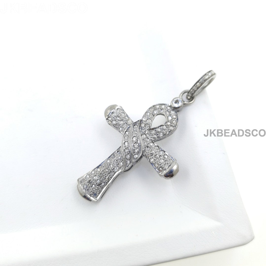 Cross Pendent Pave Diamond Design Sterling Silver 925 Jewelry, Handmade ...