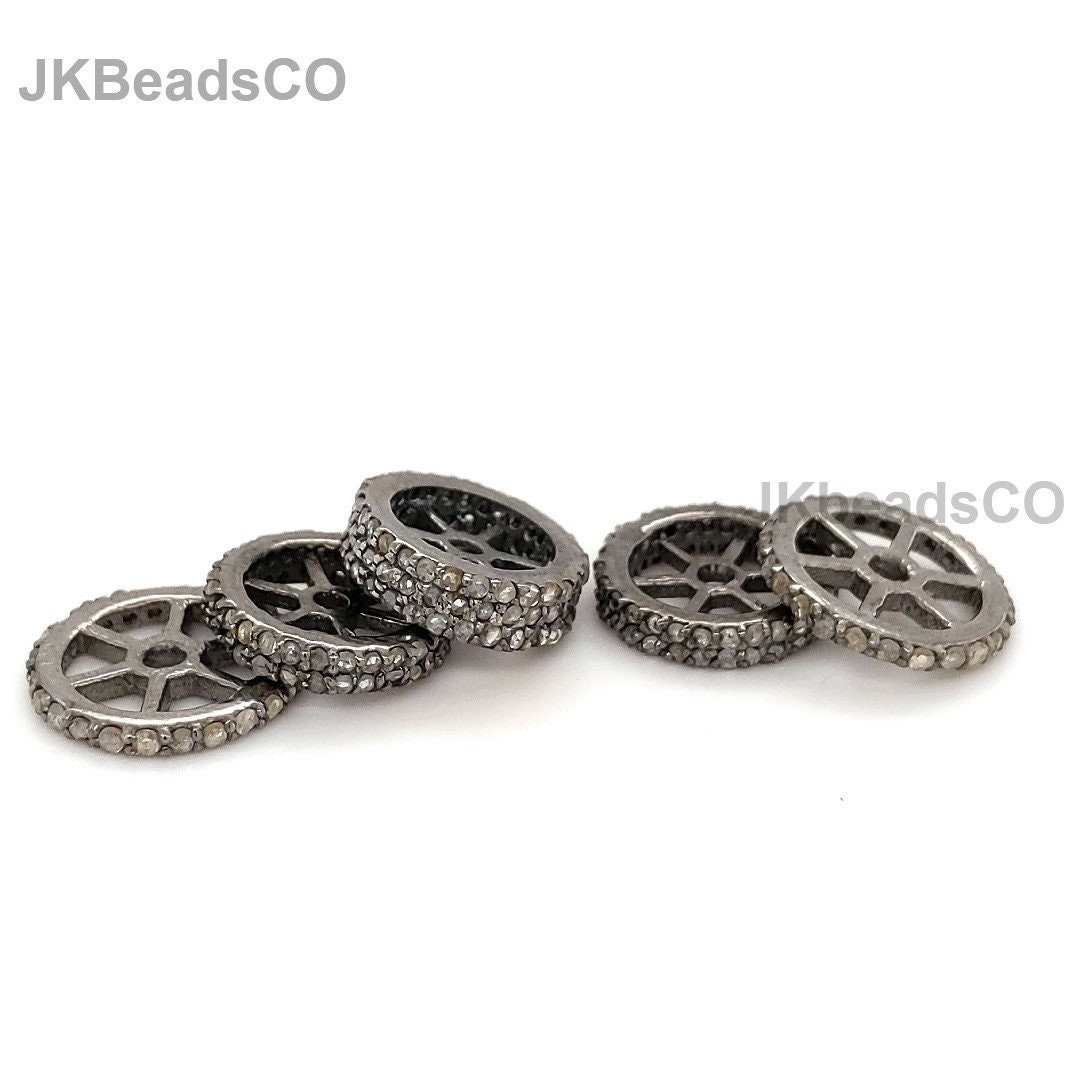 Pave Diamond Rondelles Spacer Beads Findings Silver Sterling 925, Size ...