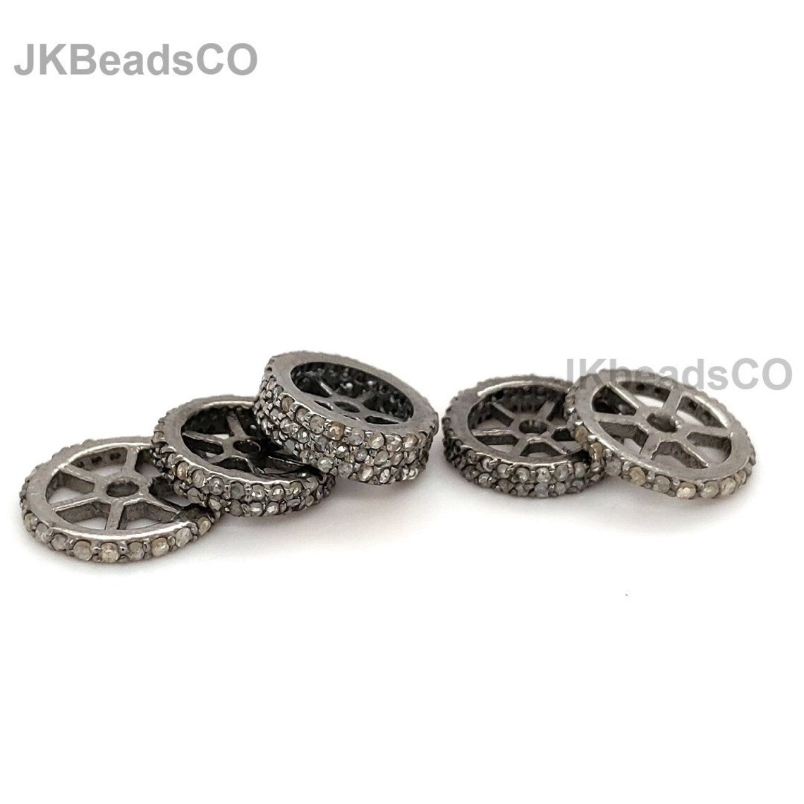 Pave Diamond Rondelles Spacer Beads Findings Silver Sterling - Etsy