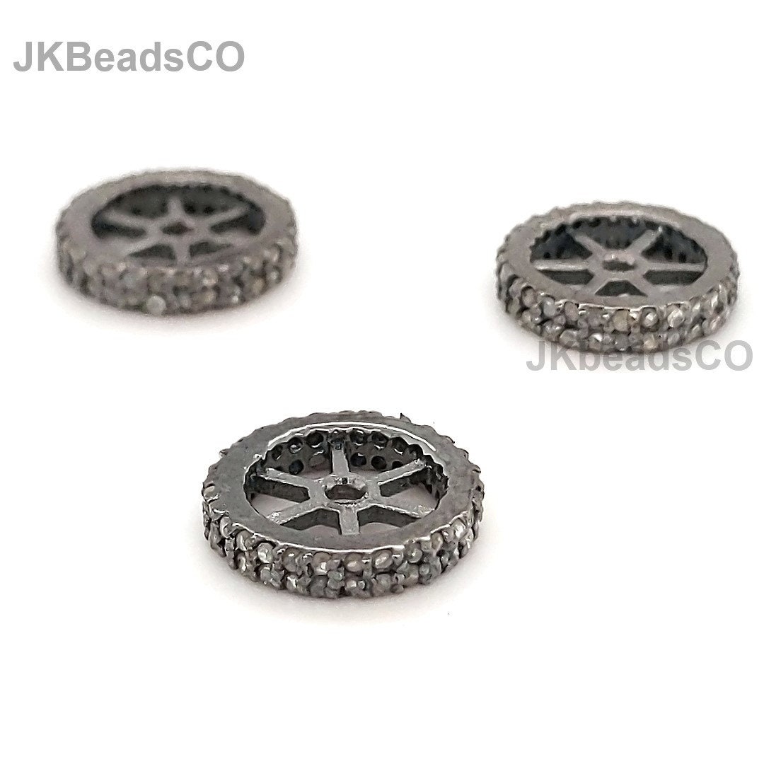 Pave Diamond Rondelles Spacer Beads Findings Silver Sterling - Etsy