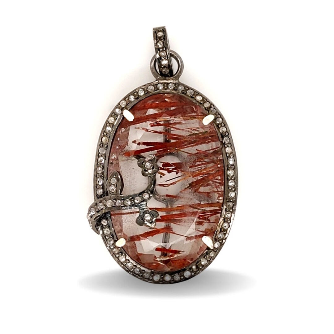 Fantastic Natural Rutile Flower Pendant Pave Diamond 925 - Etsy