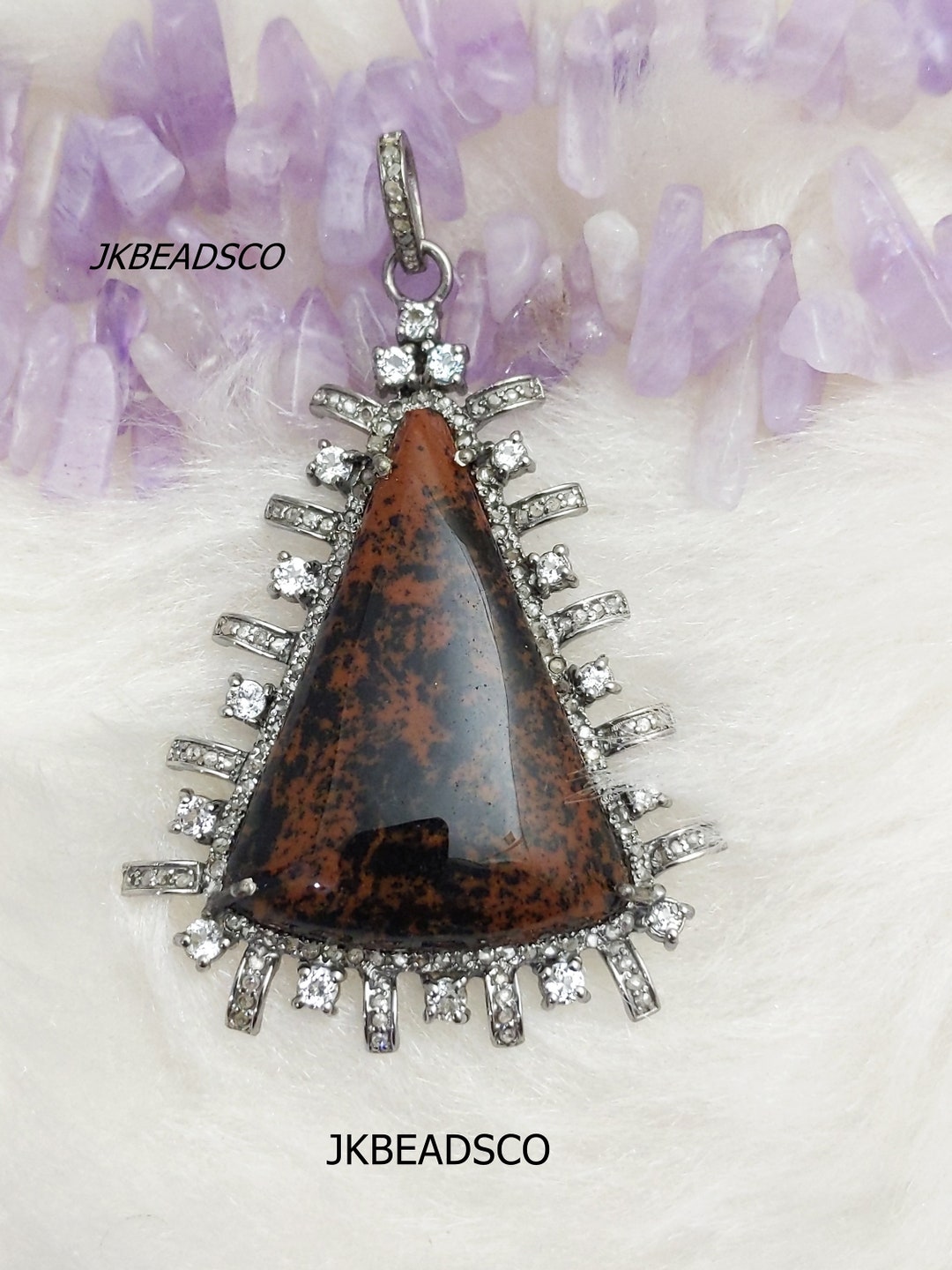 Fantastic Natural Jasper Diamond Pendant, 925 Sterling Silver Oxidized ...
