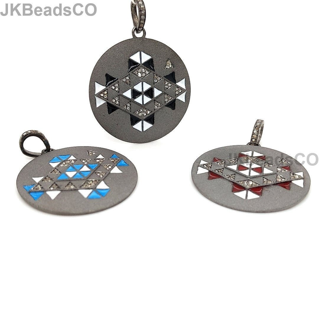 Pave Diamond Micro Setted Matte Finish Enemal Pendent Design - Etsy