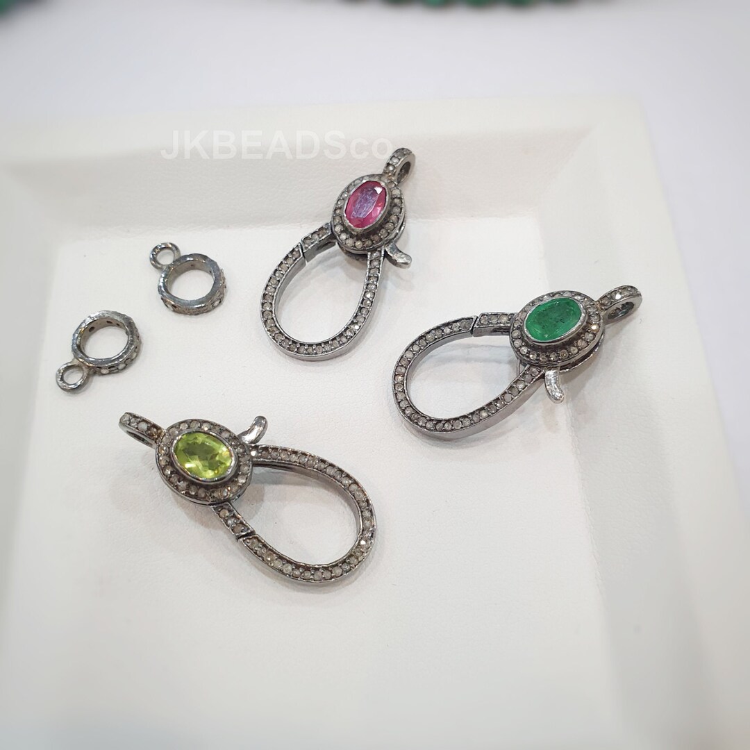 Pave Diamond Gemstone Clasp: 925 Sterling Silver Oxidized Clasp ...