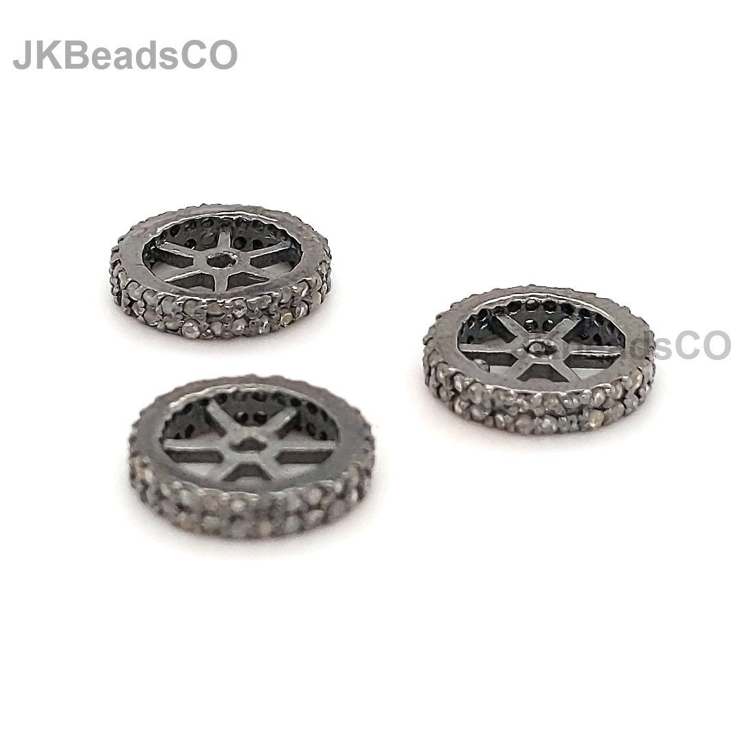 Pave Diamond Rondelles Spacer Beads Findings Silver Sterling - Etsy